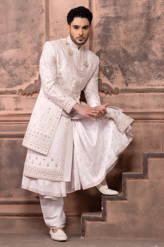 Light Pink Attractive Groom Embroidered Sherwani For Men – paanericlothing